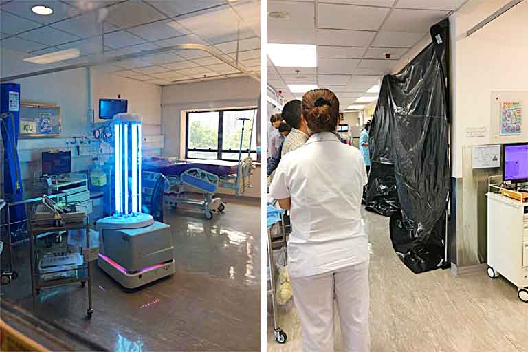 A caring robot that uses UV light to kill bacteria for hospital ...