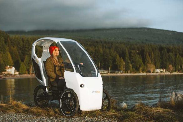 The Veemo pedal-electric Velomobile has city-friendly dimensions