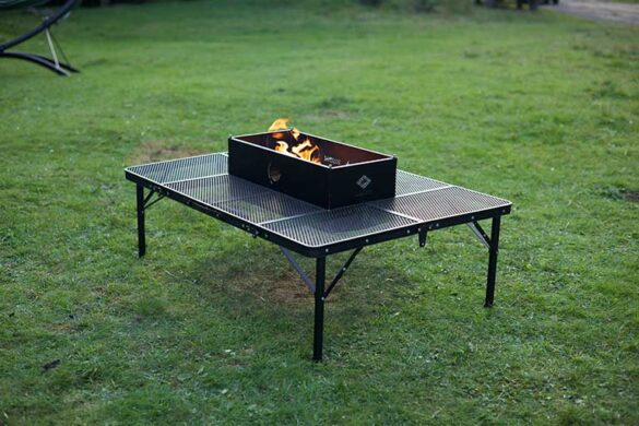 AroundFire is a portable table for grill, campfire, and outdoor cooking