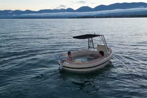 The Spacruzzi is a blend of hot tub and luxury electric boat