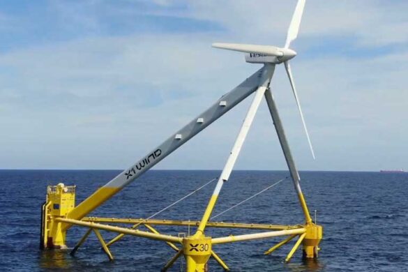 The floating offshore wind turbine pivots with the wind, making it more ...