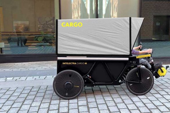 The four-wheeled Intelectra Cargo Bike has a pickup truck-like bed for ...